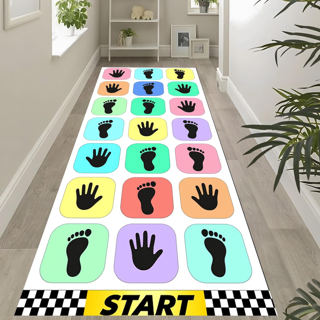 Handprint Footprint Rug: Kids Pastel Play Mat Runner - Etsy