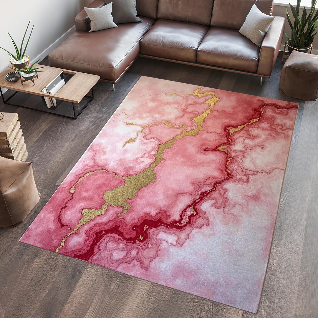 Pink Marble Rug, Gold Marble Rug, Pink and Gold Marble Rugs, Luxury ...