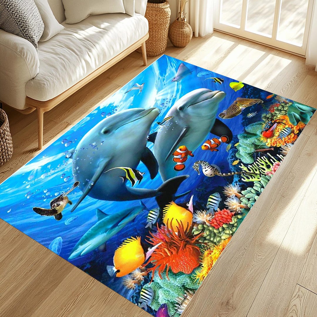 Fish Paterned Carpet,aquarium Rug, Fish Rug, Aquarium Carpet, Colorful ...