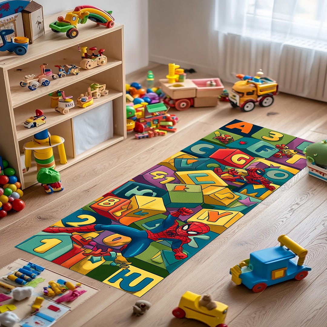 Alphabet Number Runner Rug for Kids, Superhero Inspired Learning Play ...