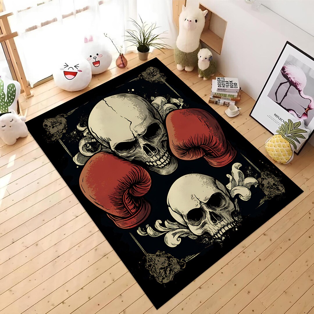 Skull Rug, Red Boxing Gloves Rug, Skull and Red Gloves Rug,skull Area ...