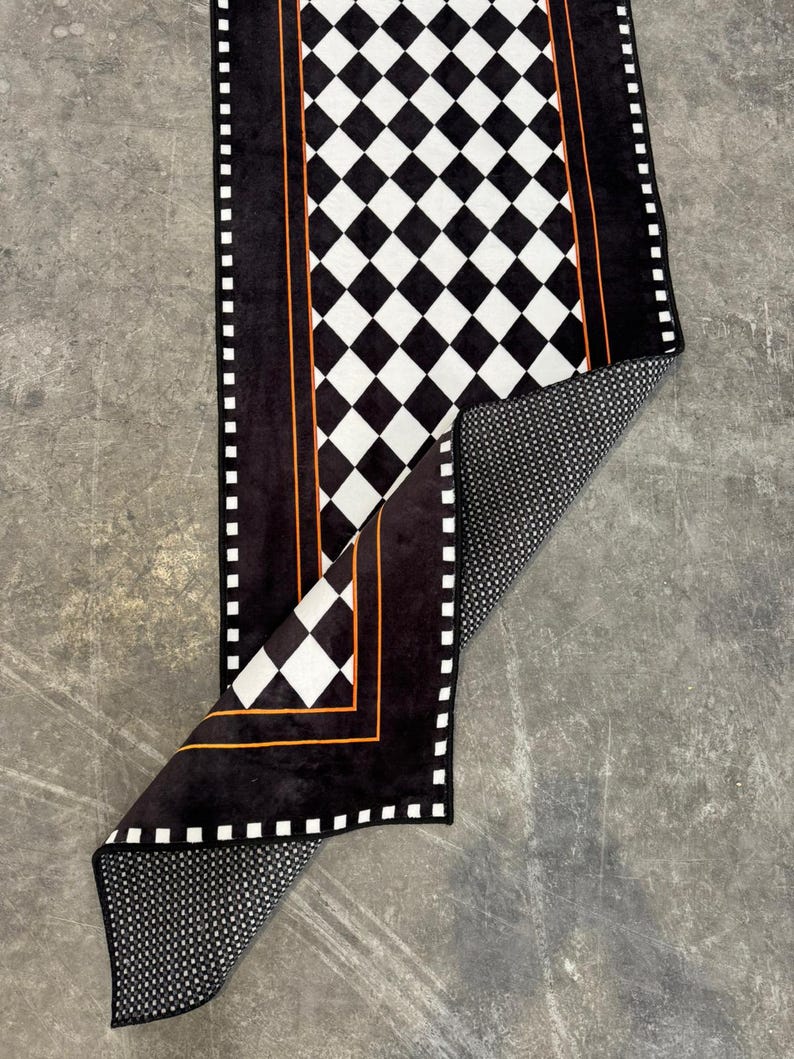 Checkered Runner Rug: Black White Geometric Carpet, Modern Minimal ...
