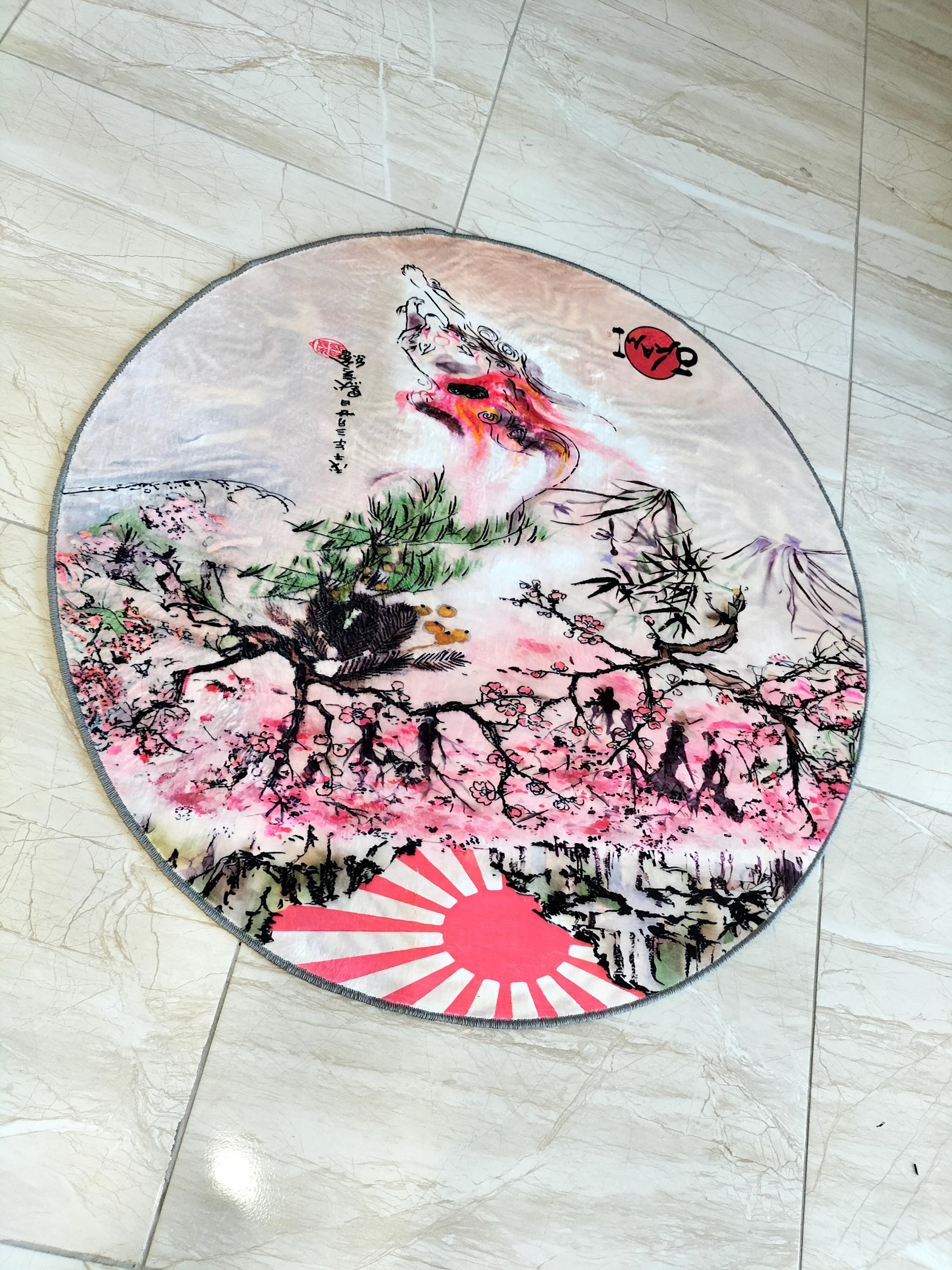 Amaterasu Round Rug, Amaterasu Round Carpet, Japanese Culture Round Rug ...