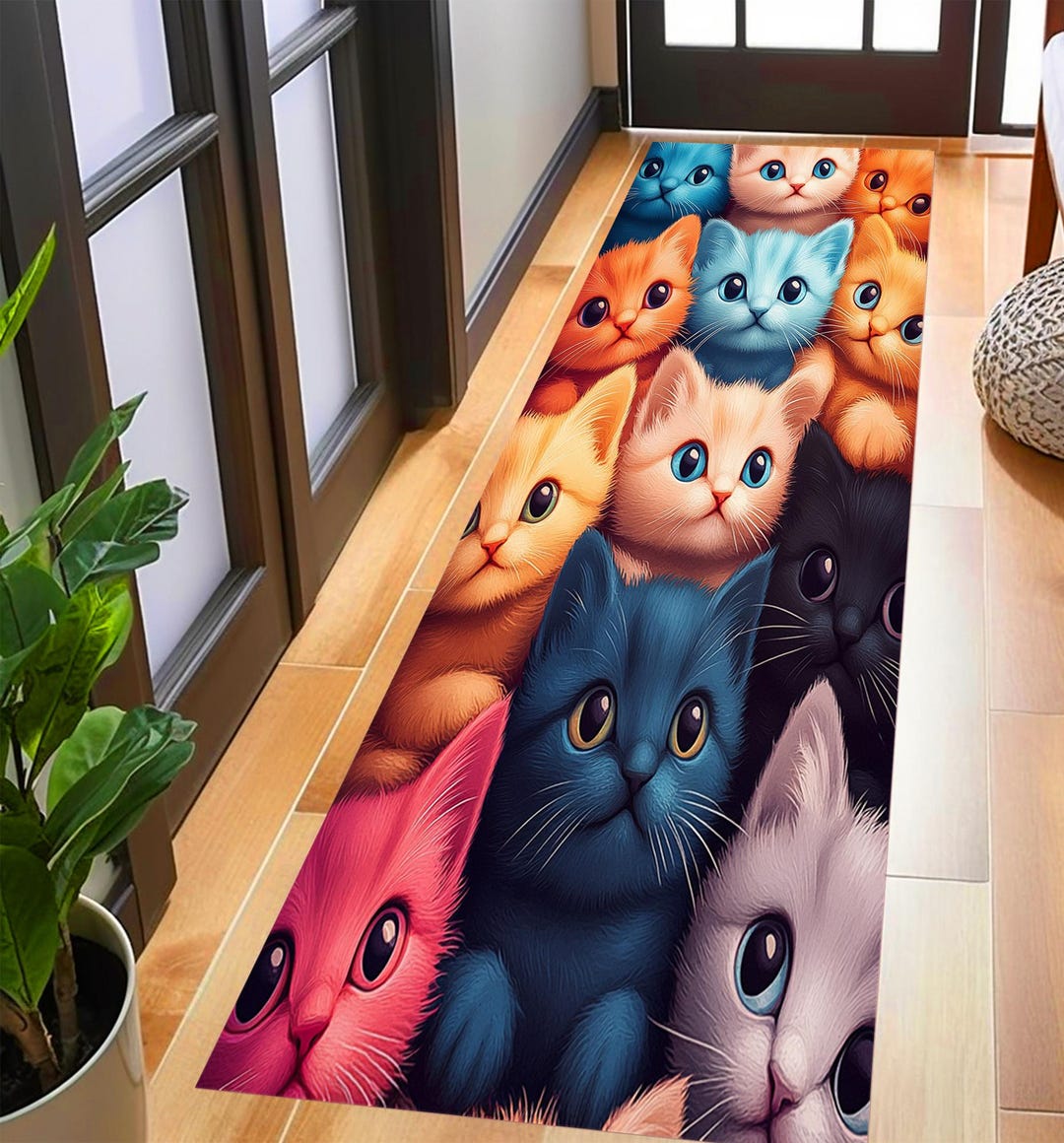 Cats Rug,cat Themed Rug,runnercolorful Cats Rug, Living Room Rug,cute ...