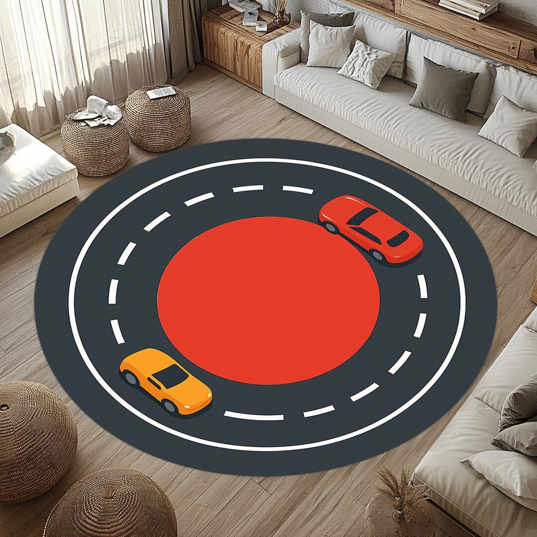 Kids Race Track Rug: Round Toy Car Play Mat, Nursery Decor (24 Inch ...