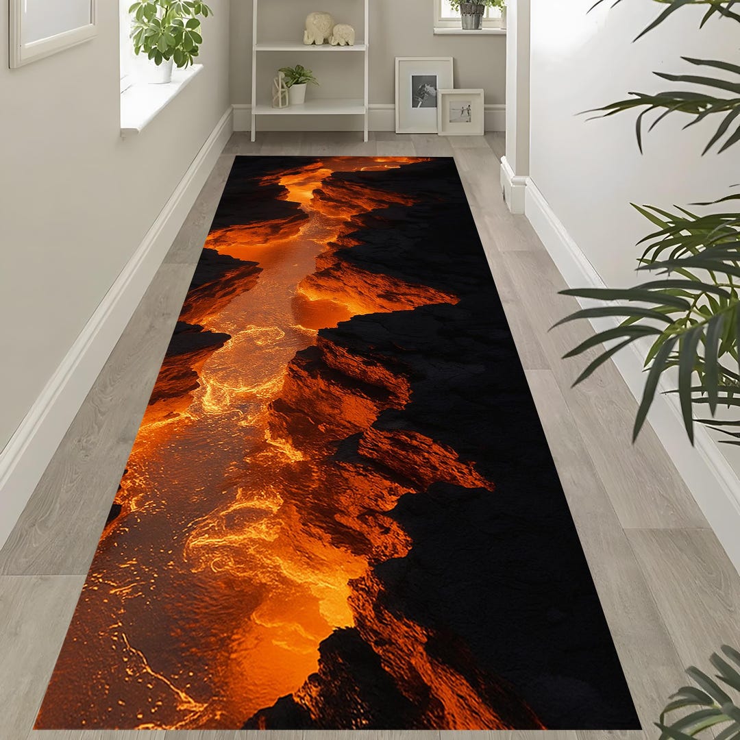 Lava Flow Runner Rug: Fiery Orange Carpet, Glowing Magma Design, Bold ...
