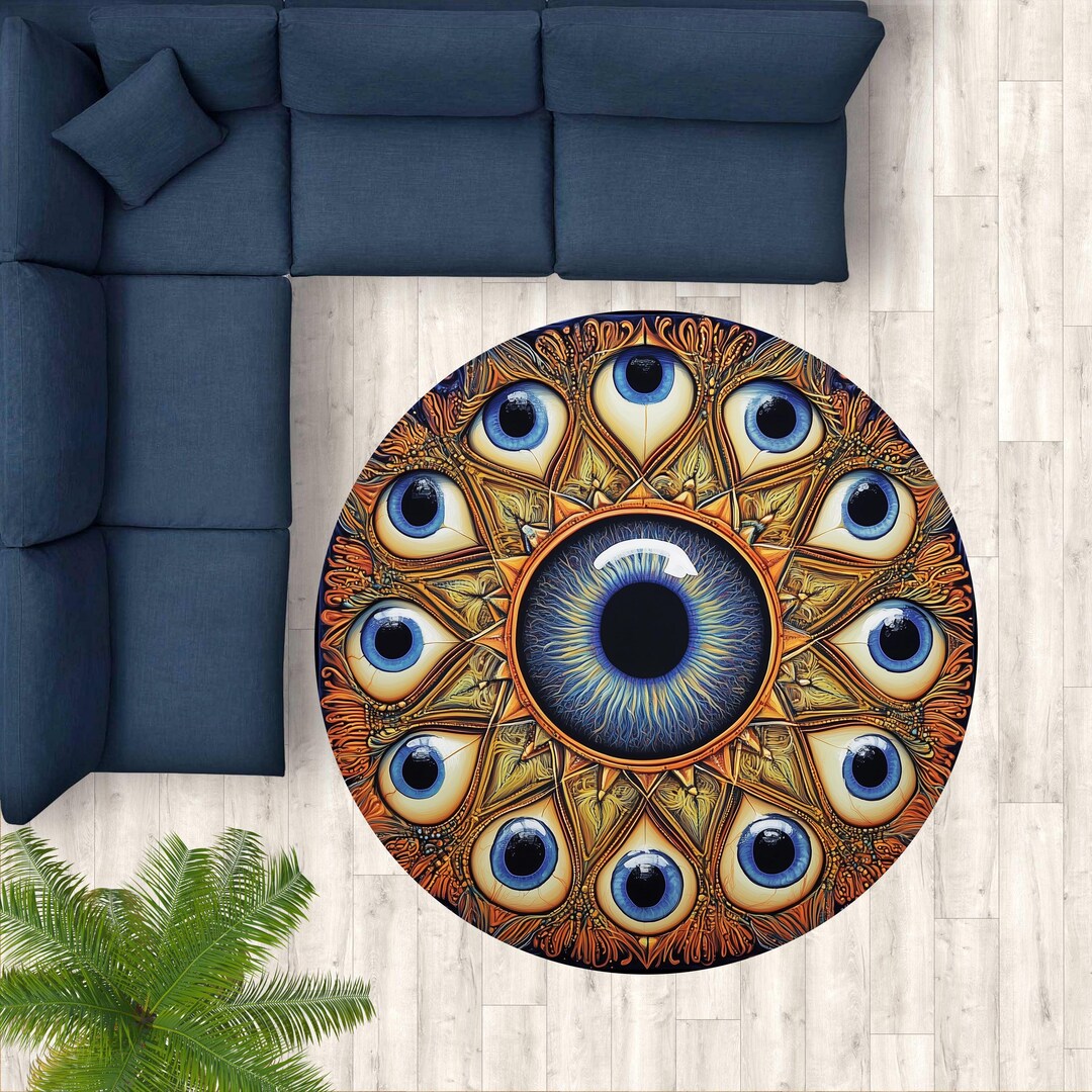 Evil Eye Art Rugs, Evil Eye Round Rug, Evil Eye Bead Round Rug, Evil ...