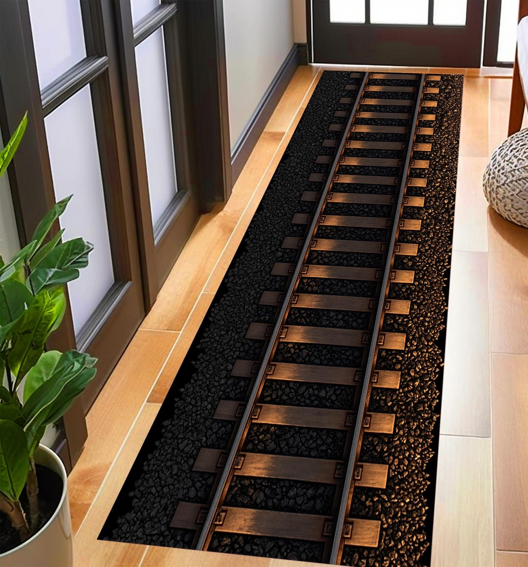 Train Track Runner Rug: Kids Playroom Railroad Carpet - Etsy