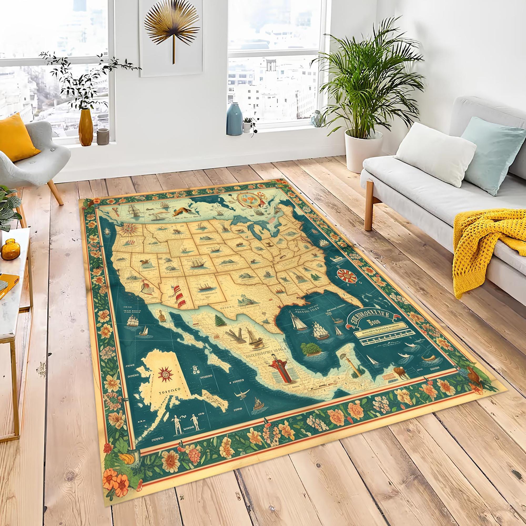 America Map Rug,united States Map Rug,educational Map Rug,america Map ...