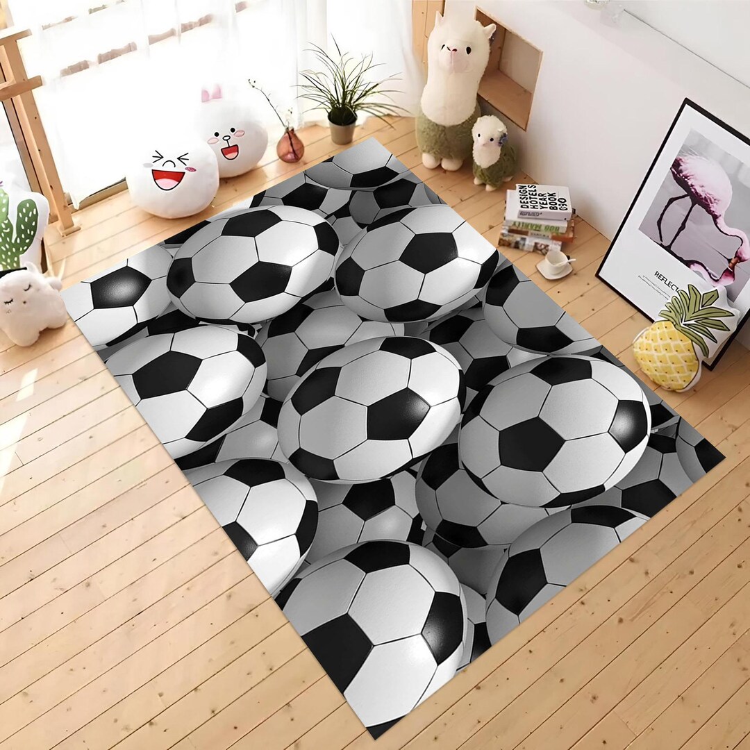 Soccer Ball Rug for Kids – Boys Room Carpet – Sports Theme Playroom ...
