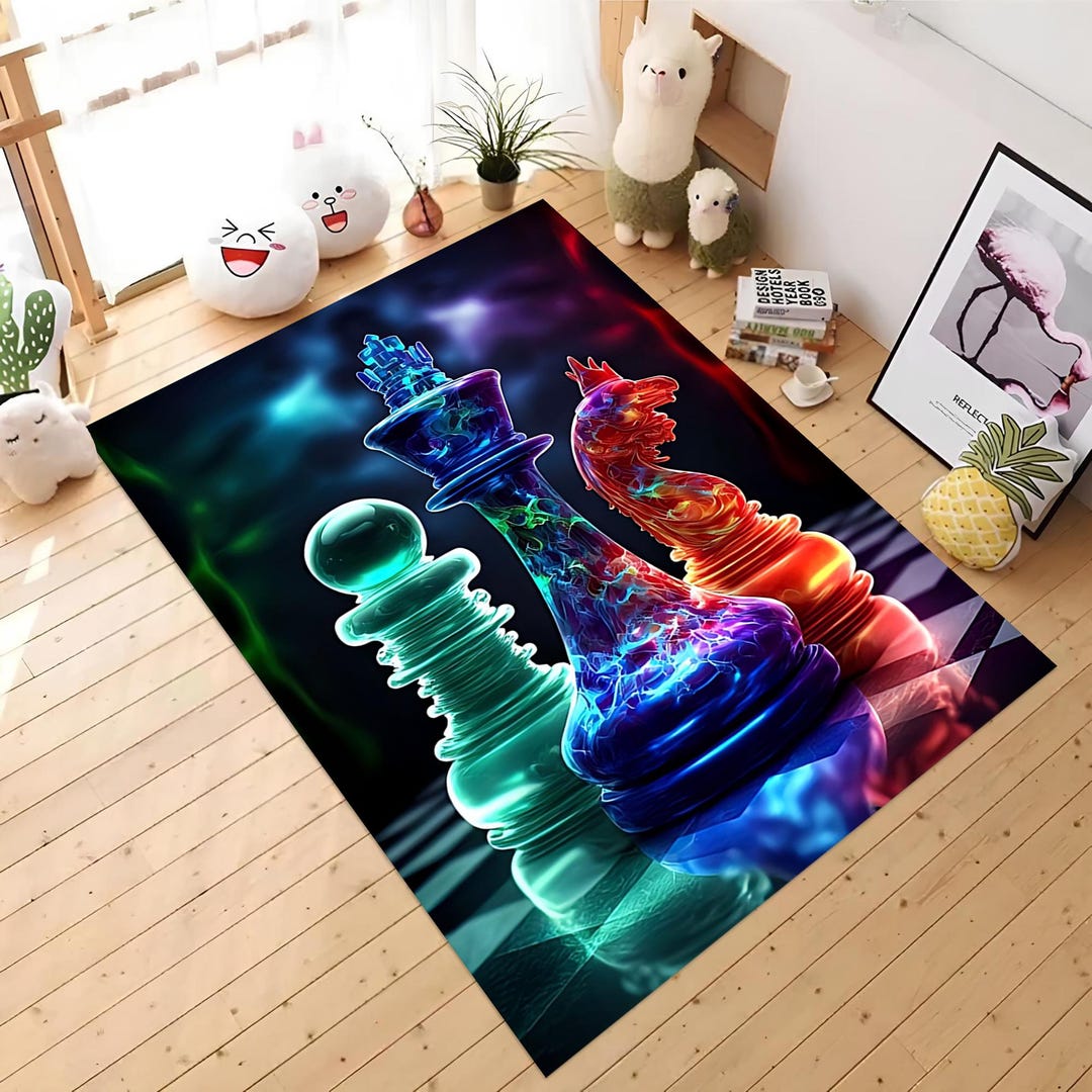 Chess Board, Chess Rug, Multi Color Game Rug, Neon Chess Games ...