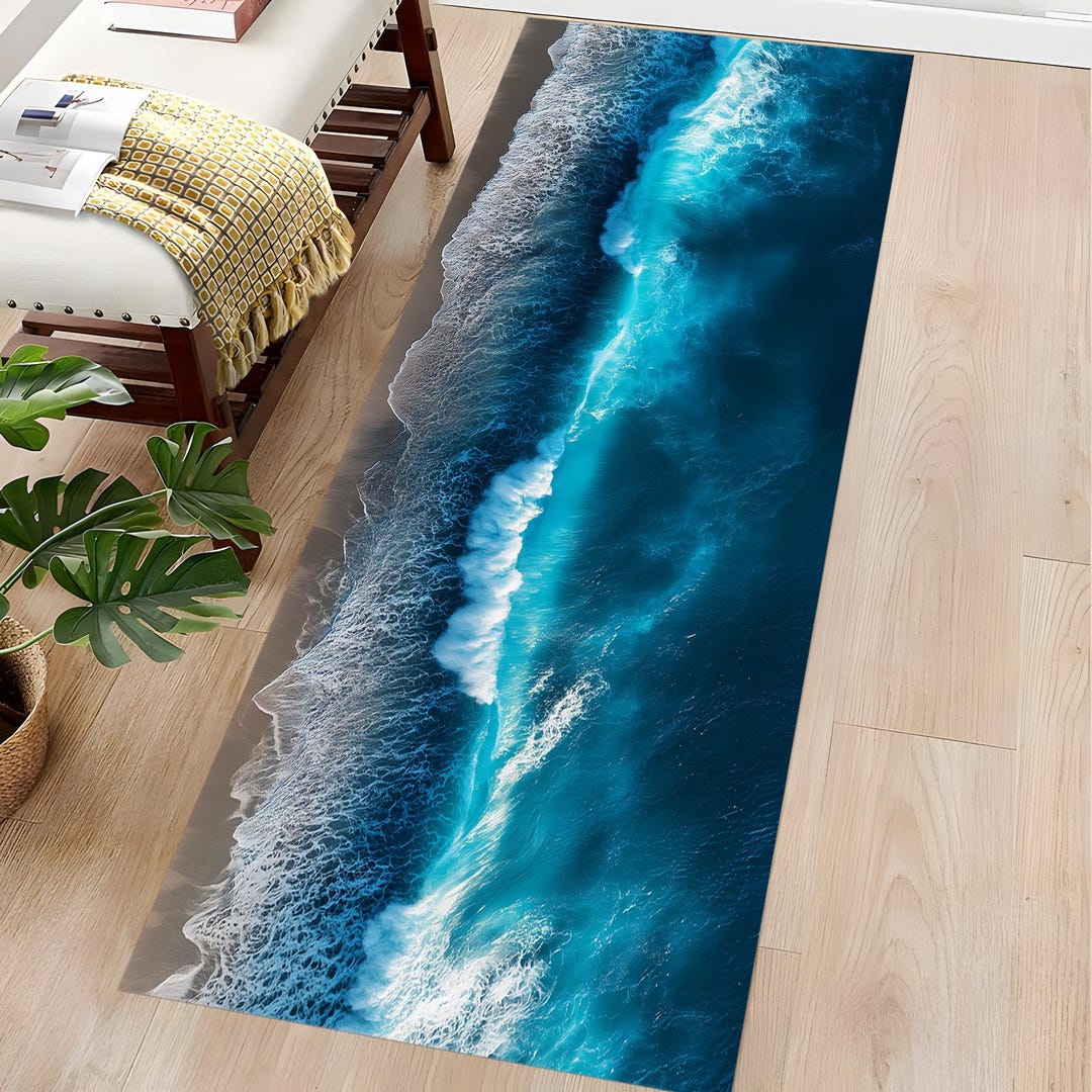 Blue Ocean Wave Runner Rug: Coastal Beach Hallway Carpet - Etsy