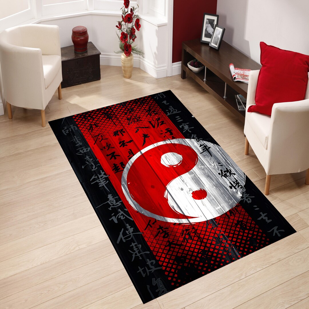 Black Red White Japan Themed Rug, Japanese Rug,japan Themed Rug,pattern ...