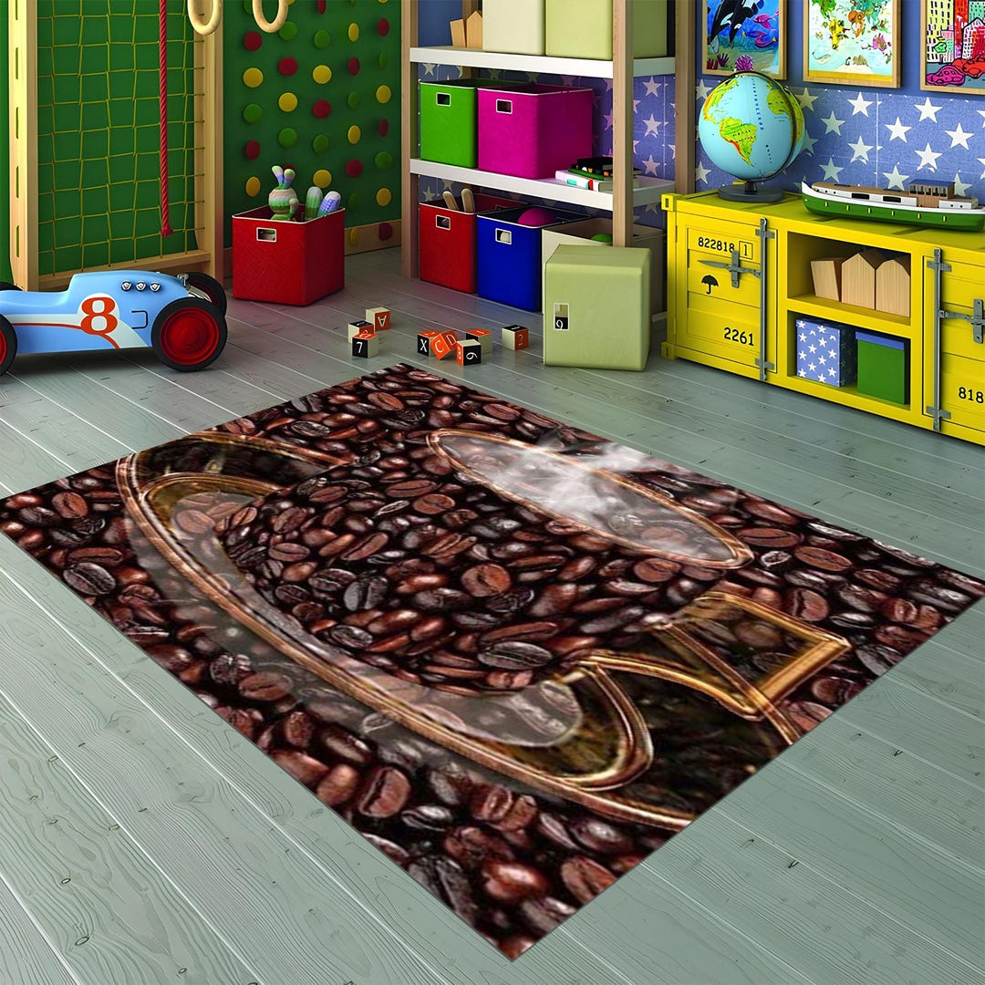 Coffee Patterned Rug, Coffee Area Rug, Coffee Rug, Kitchen Decor Rug ...