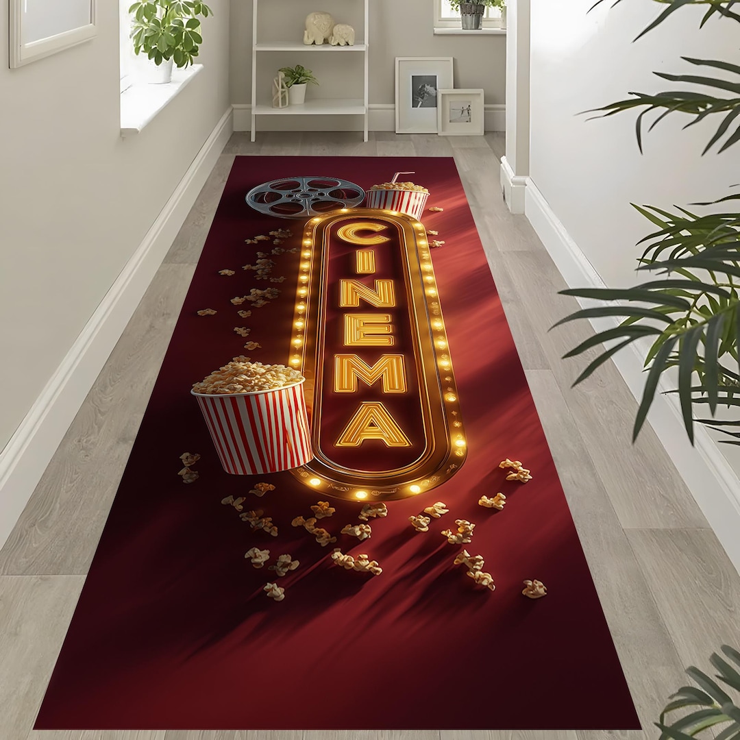 Cinema Runner Rug, Movie Theater Carpet, Popcorn Film Reel Hallway ...