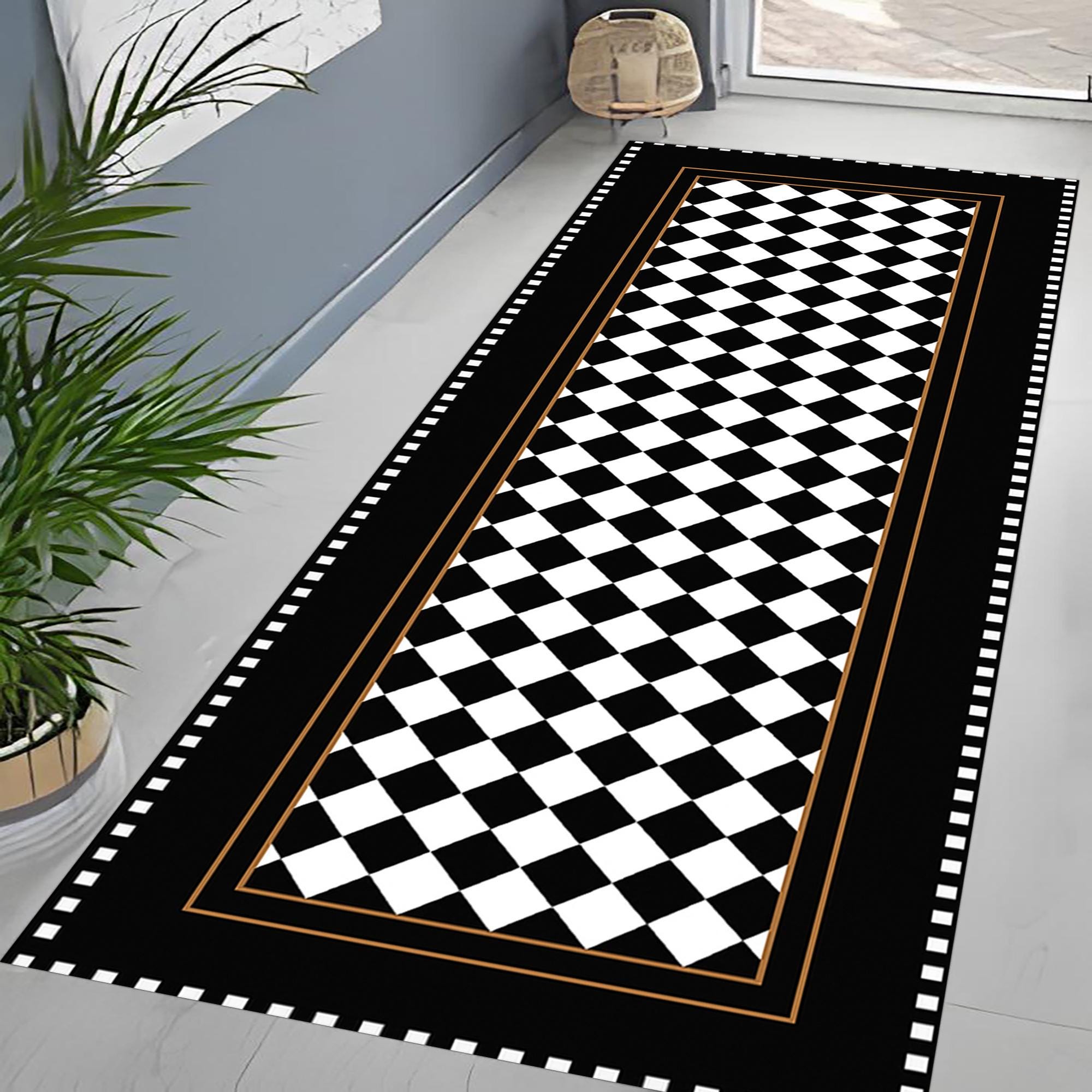 Checkered Runner Rug: Black White Geometric Carpet, Modern Minimal ...