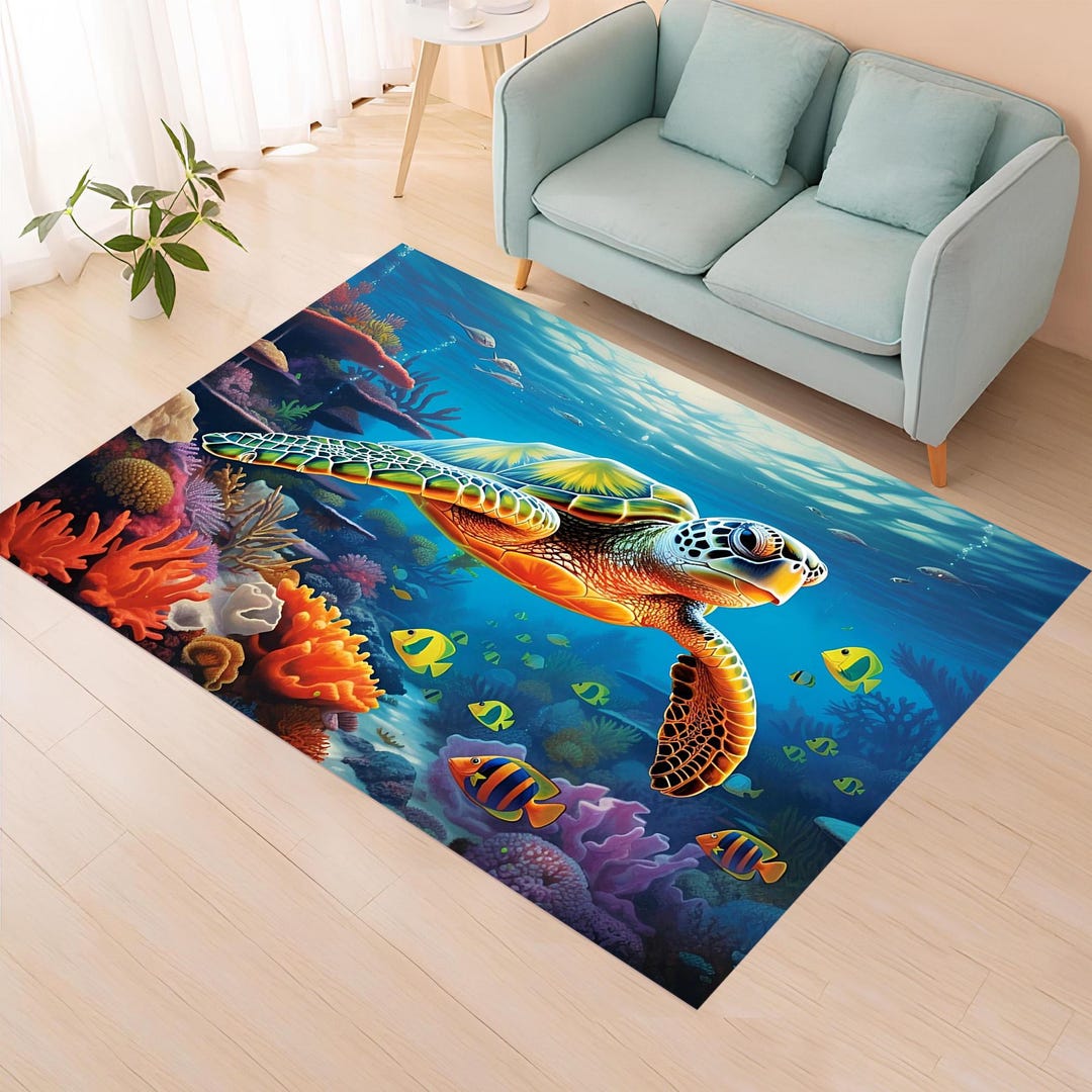 Under Sea Rug, Ocean Modern Rug, Turtle Area Rug, Sea Rug, Sea Plant ...