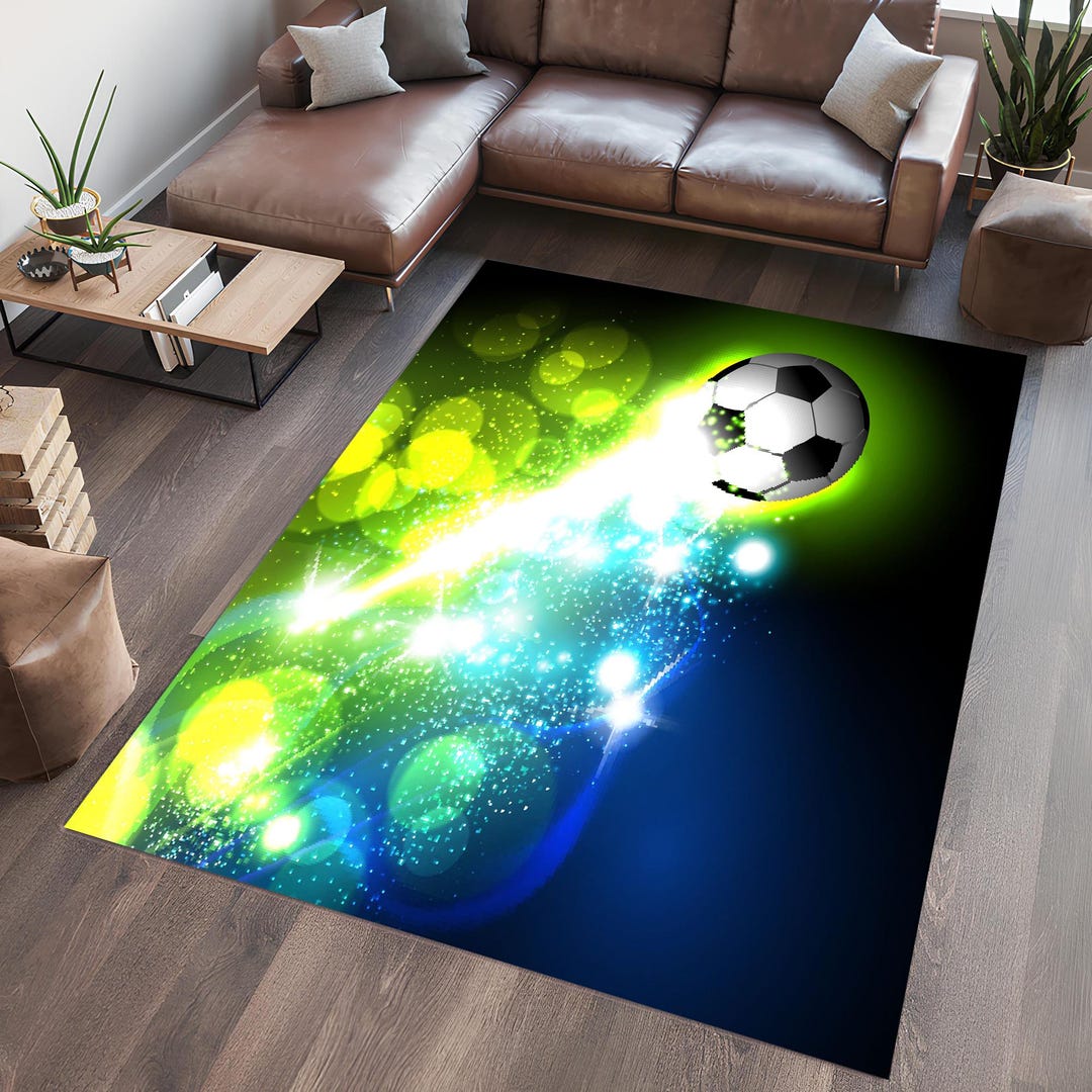 Soccer Ball Rug,blue Green Neon Soccer Rug,soccer Rug, Football Rug ...