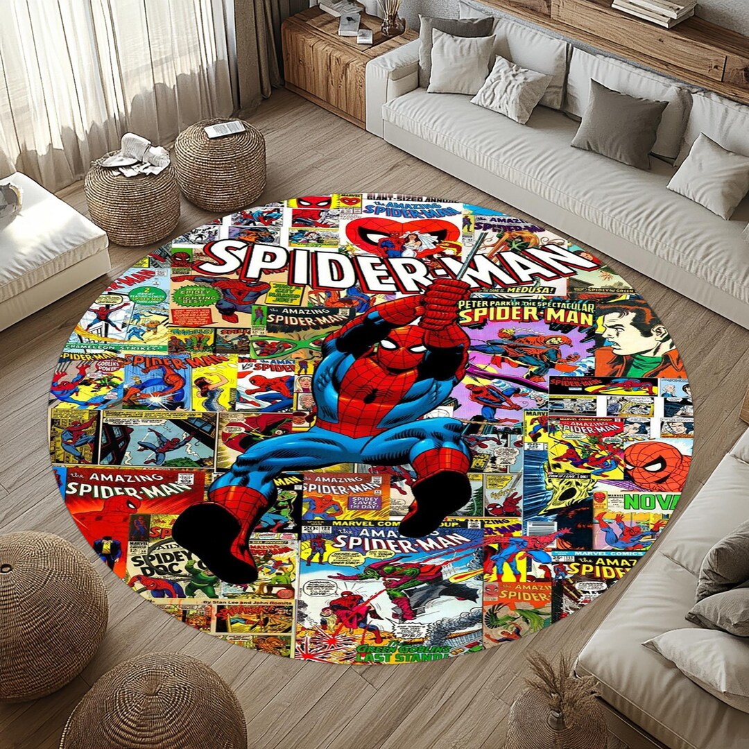 Spider-man Round Rug,spiderman Comic Round Rug, Spiderman Magazine ...