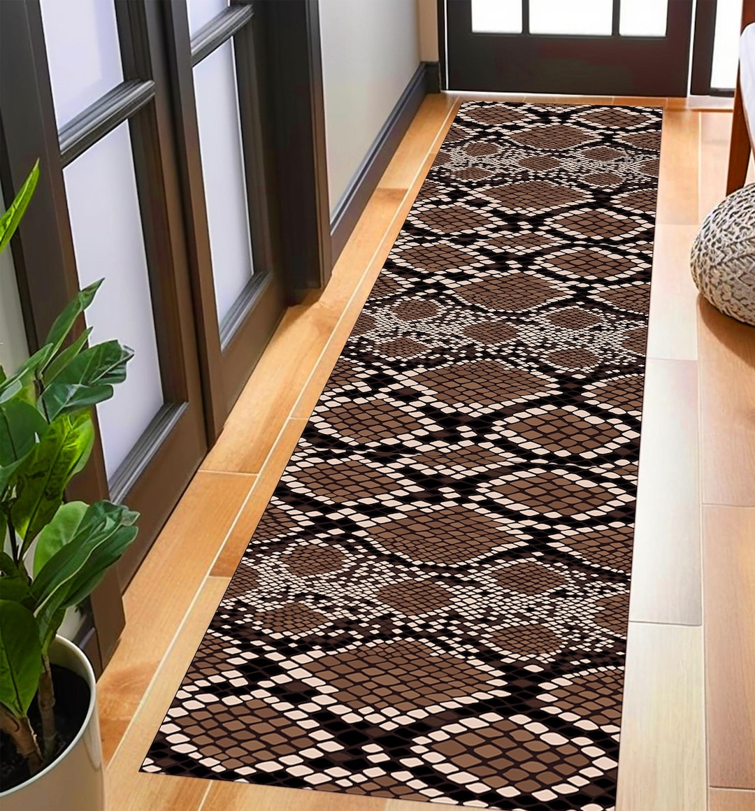 Runner Snake Skin Pattern Rug,snake Skin Rug,snake Skin Rug,black Brown ...