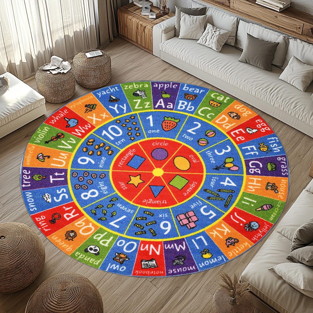 Educational Kid Mat, Playmat for Kids Room, Shapes and Numbers Rug ...