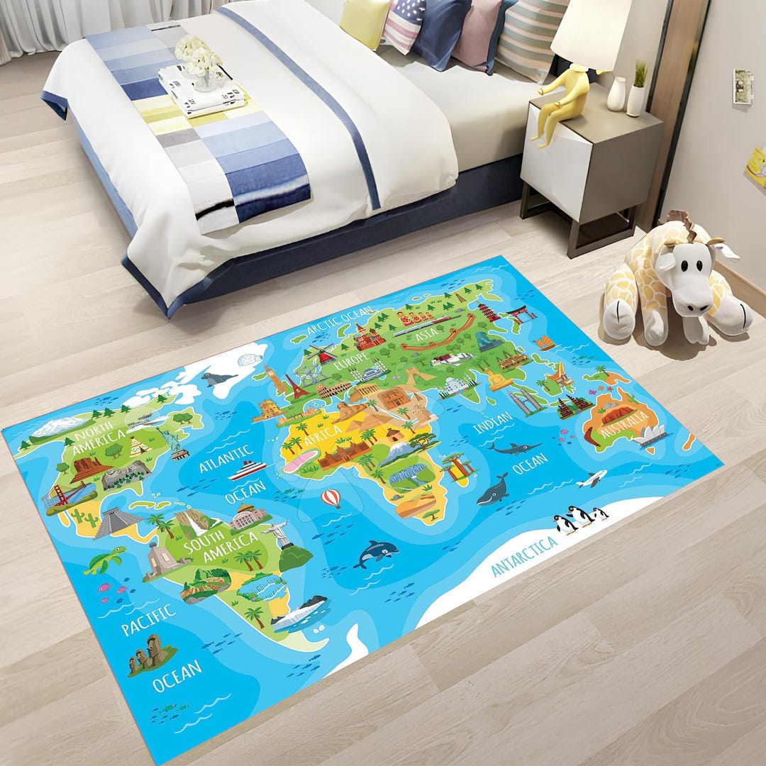 Educational Map Rug,map Art Rug,map Nursery Rug,map Themed Rug,map Art ...