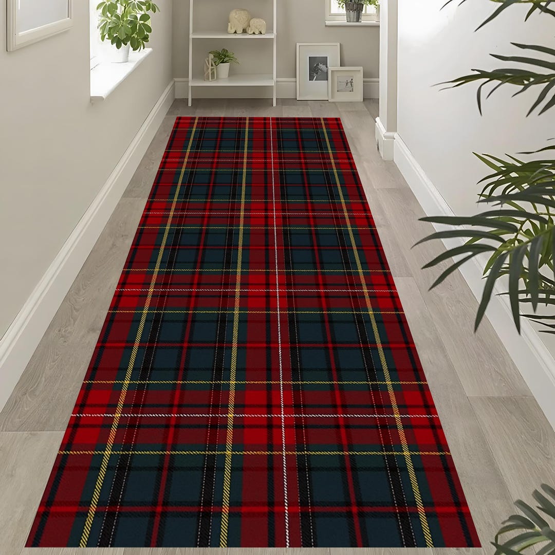 Red Tartan Runner Rug: Scottish Plaid Carpet, Classic Checkered Pattern ...