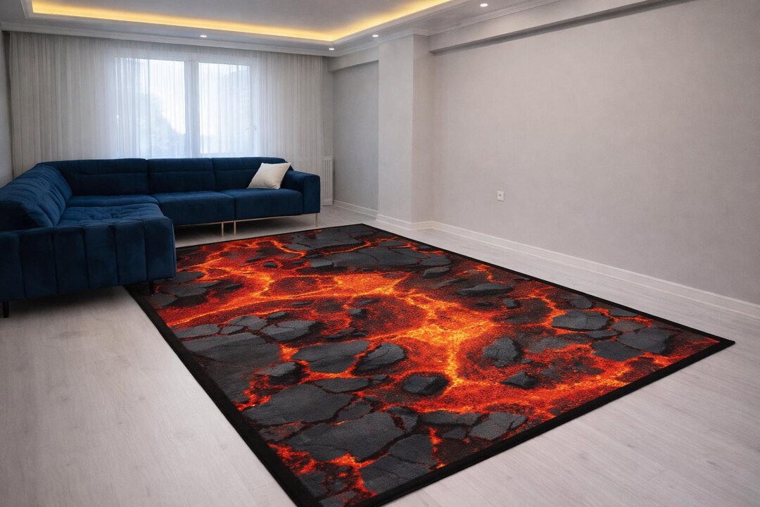 Lava Magma Rug: Fiery Red Black Cracked Stone Carpet, Dramatic Abstract ...