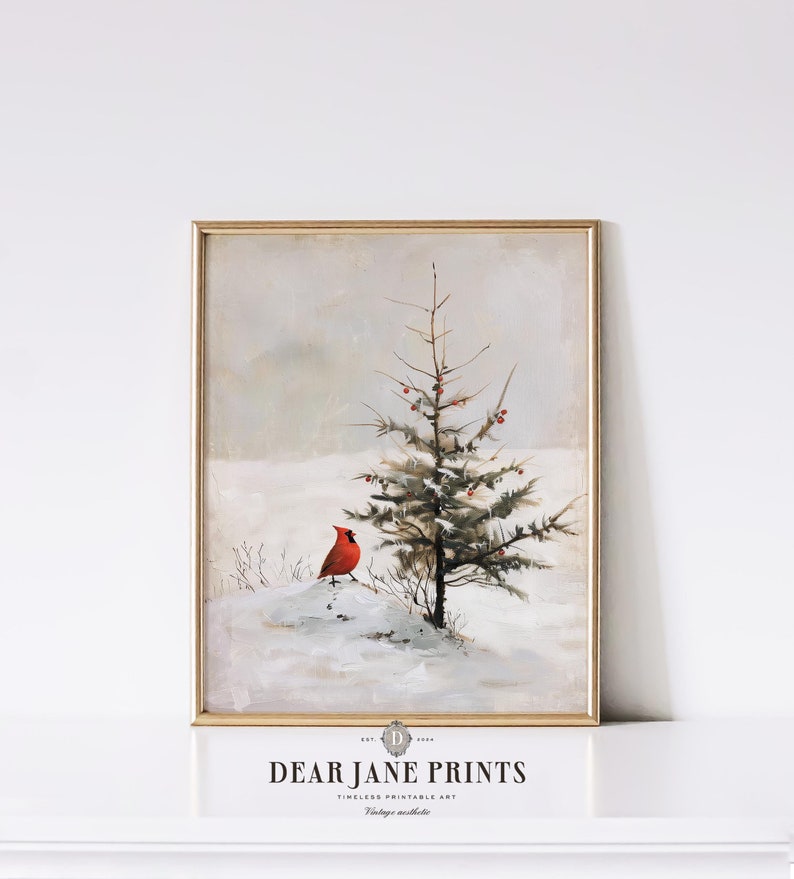 Winter Red Cardinal Bird Art Print | Wall Art | Traditional Christmas ...