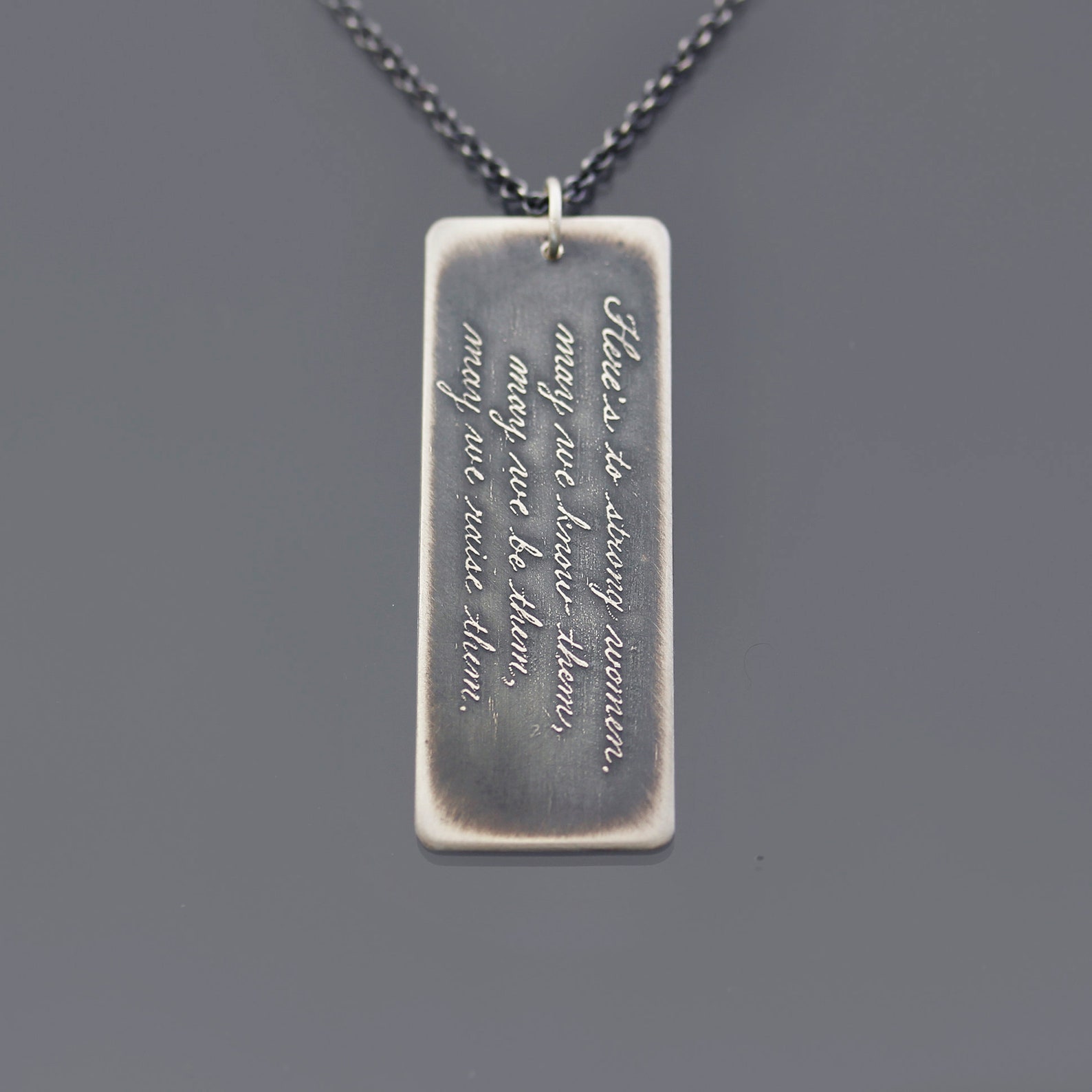 Sterling Silver Strong Women Quote Necklace - Etsy