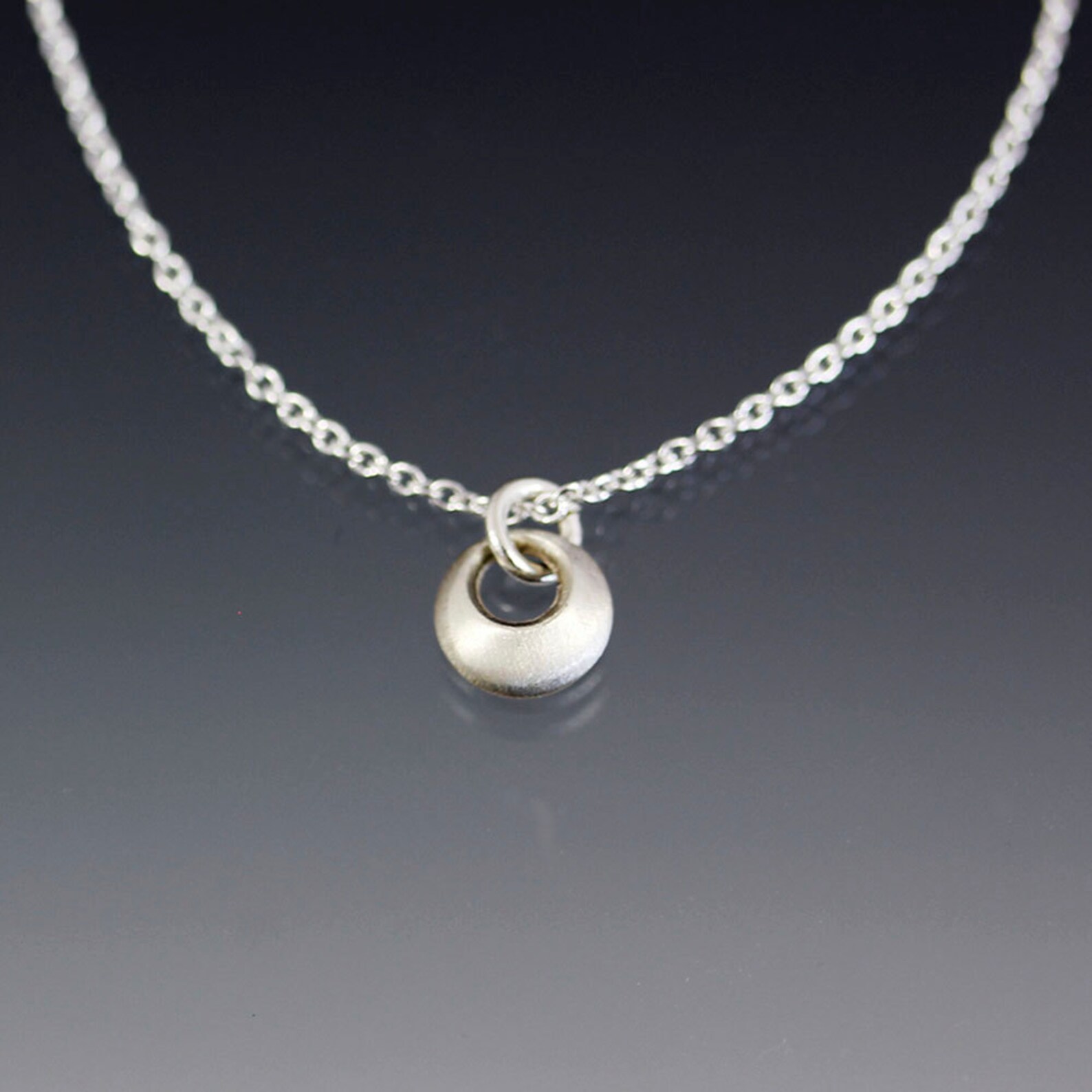 Tiny Convex Loop Necklace - Sterling Silver Circle Pendant - Etsy