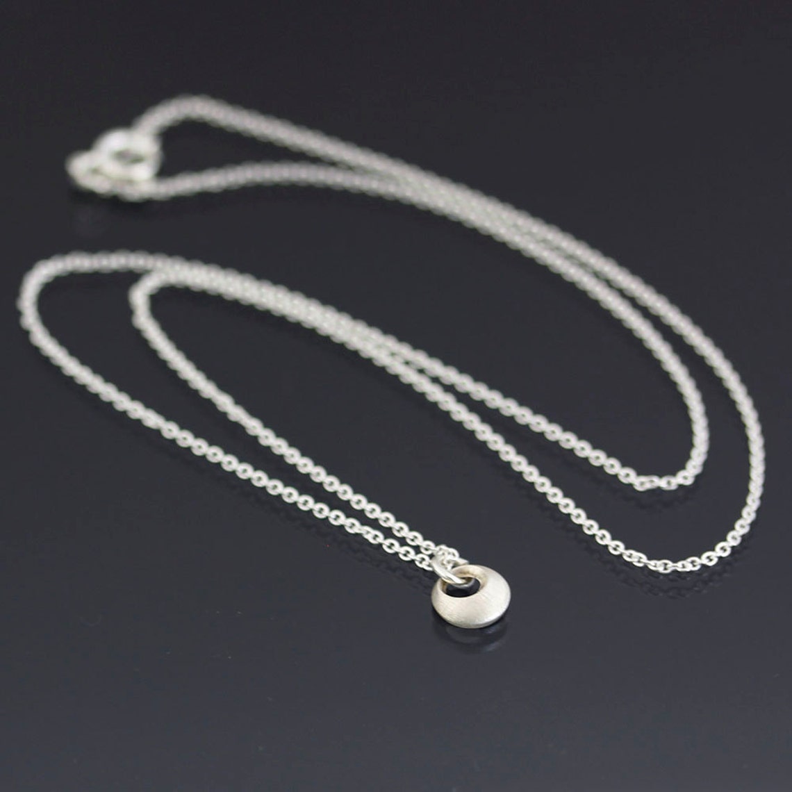 Tiny Convex Loop Necklace - Sterling Silver Circle Pendant - Etsy