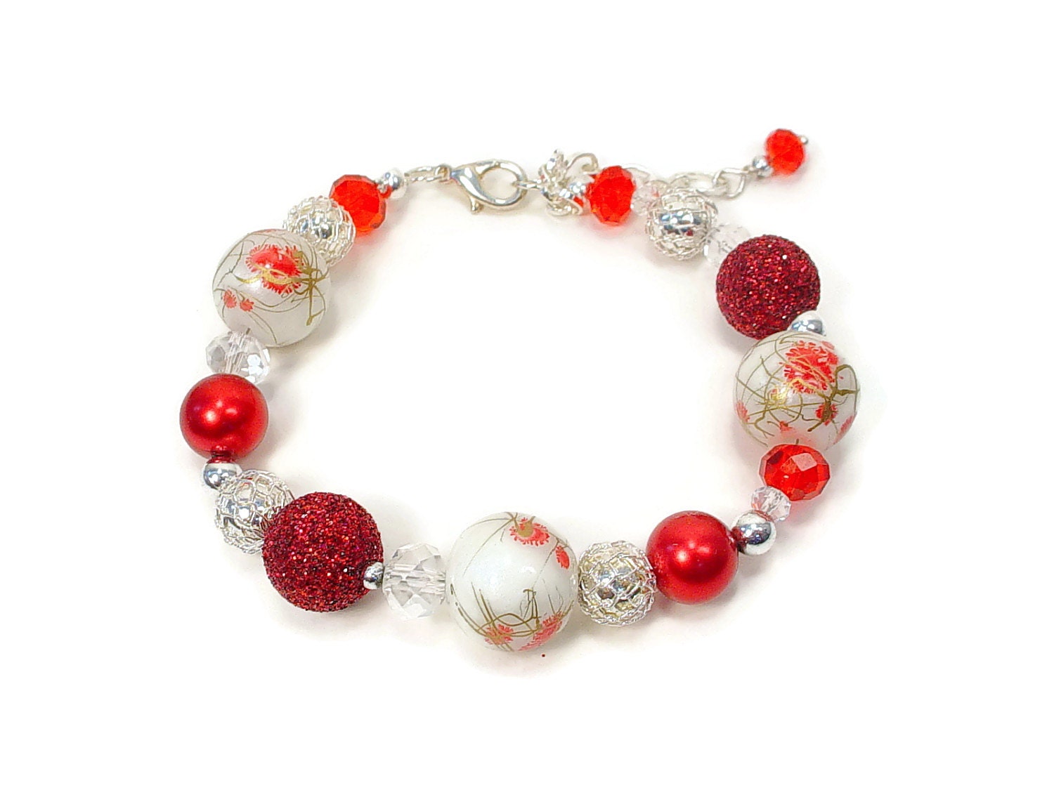 Bracelet With Crystal Ceramic Glitter Ball and Metal Beads - Etsy
