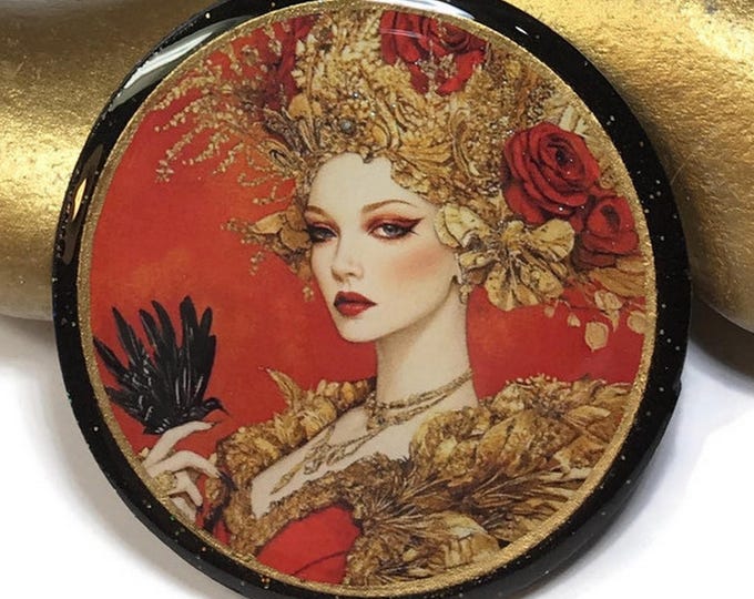 Lady in Red Goddess Polymer Clay and Resin Pendant Bead Embroidery ...