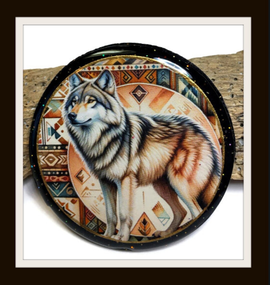 Wolf Polymer Clay Round Spirit Animal Necklace Pendant Bead Embroidery ...
