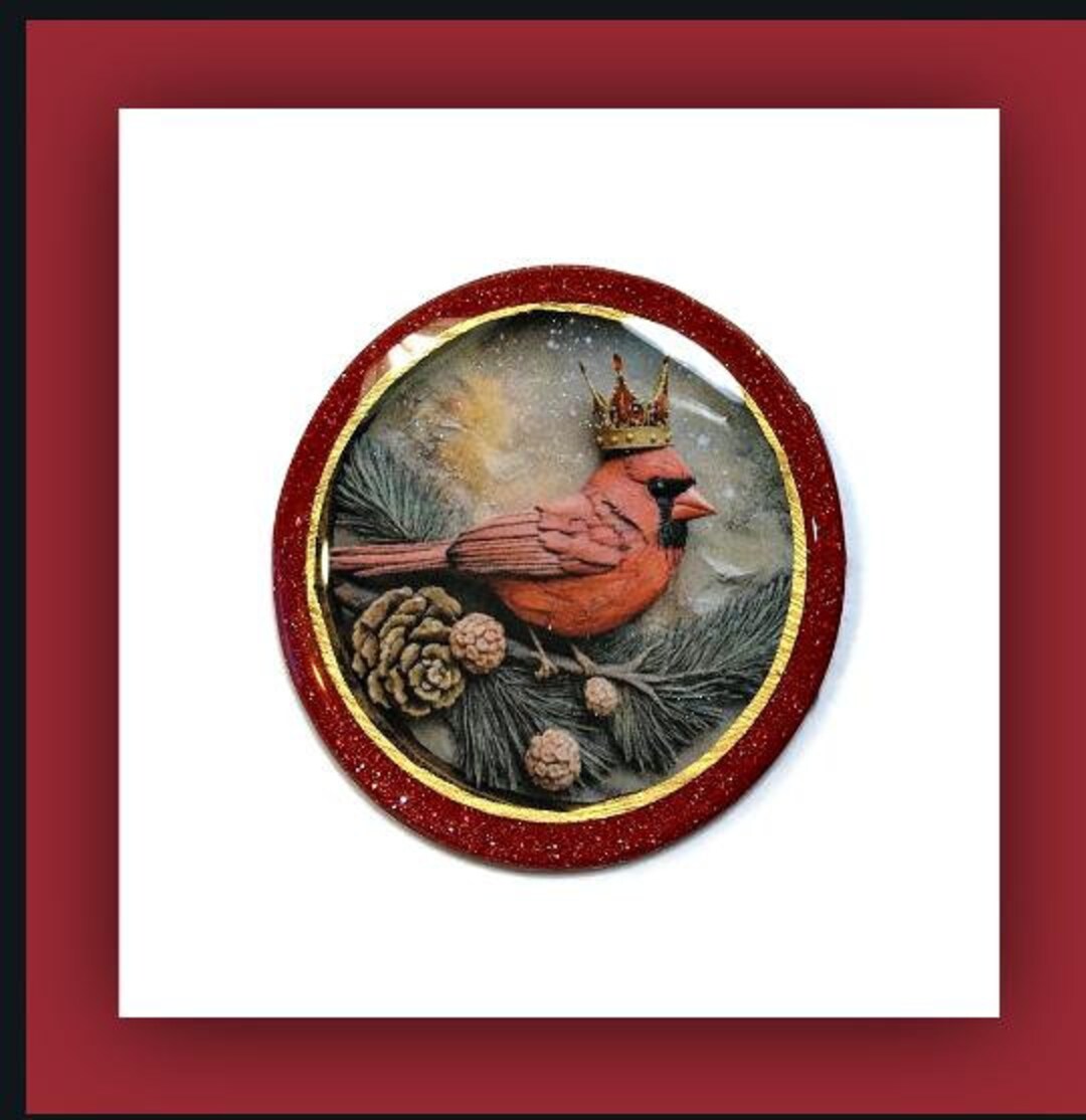 Cardinal Polymer Clay Round Necklace Pendant Bead Embroidery Components ...