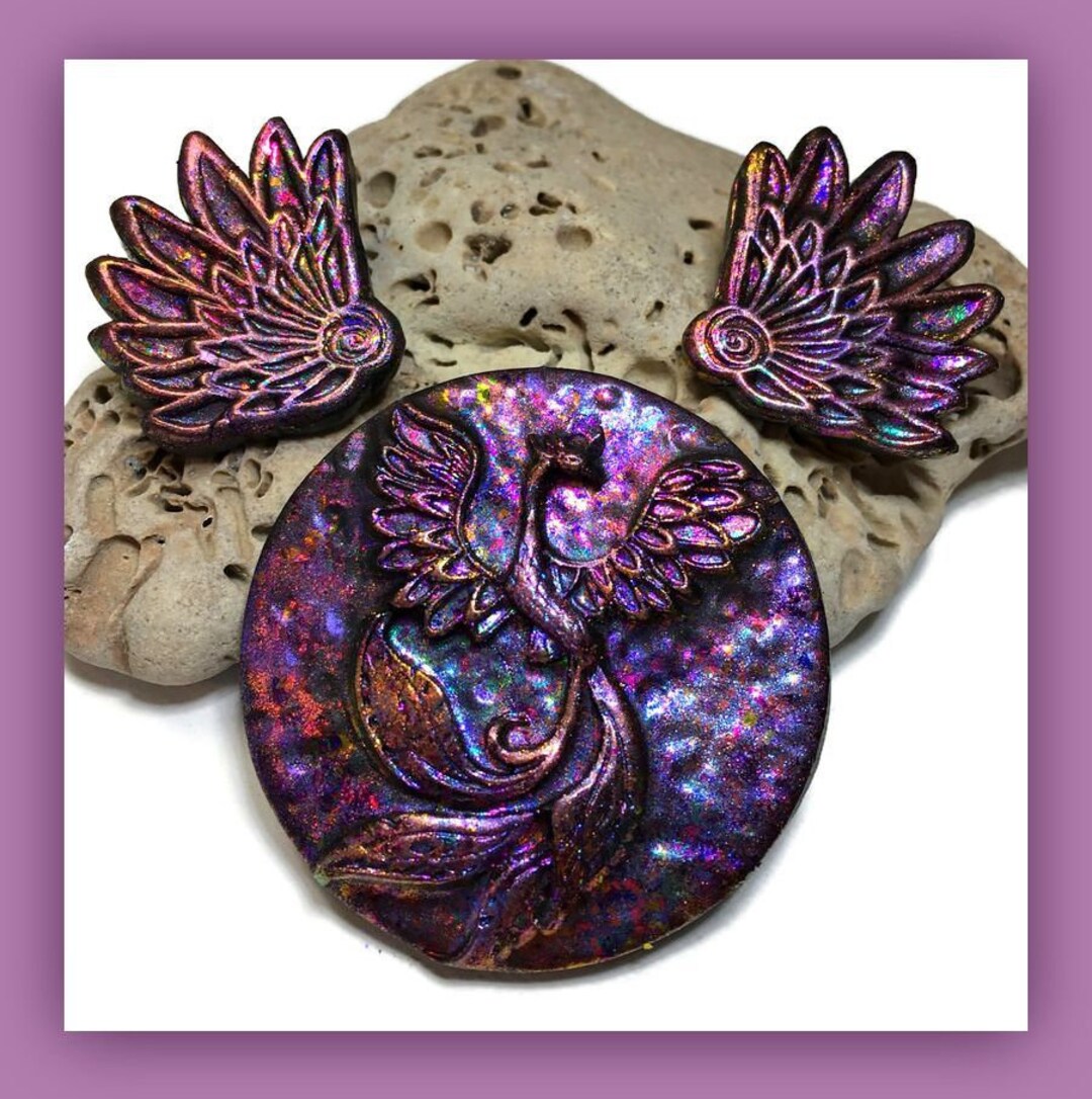 Phoenix Faux Raku Spirit Animal Polymer Clay Pendant Jewelry Making ...