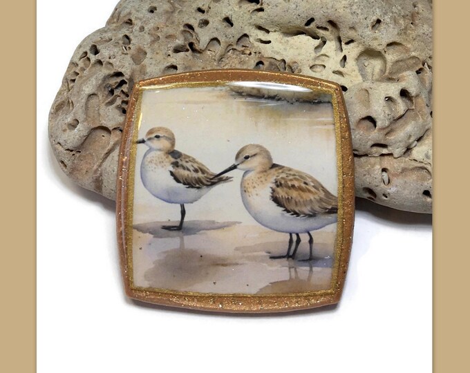 Sandpiper Birds Bead Embroidery Puffy Square Peaceful Pendant Polymer ...