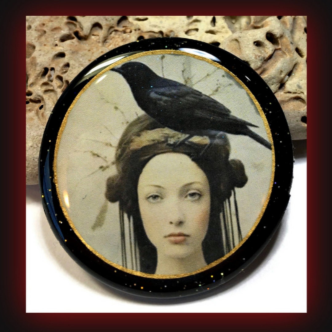Polymer Clay and Resin Raven Lady Round Pendant Bead Embroidery ...