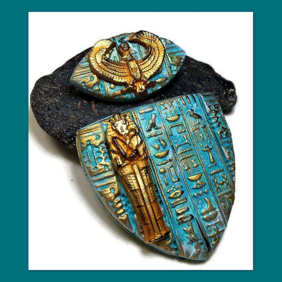 Egyptian Pharaoh Polymer Clay Shield Pendant Set Necklace Cab Jewelry ...