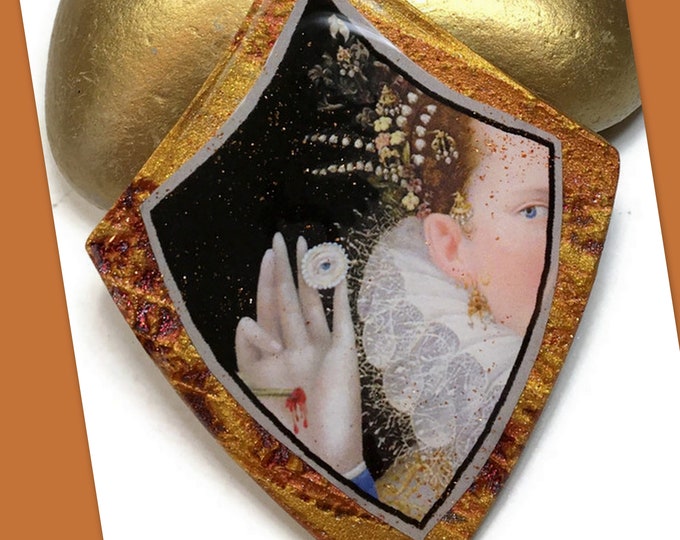 Victorian Woman Holding Eye Cabochon Embroidery Supplies Beading ...