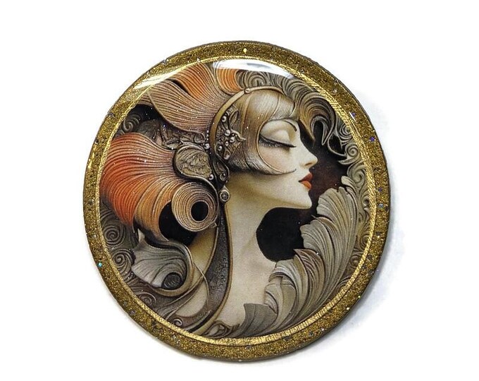 Art Deco Bronze Lady Polymer Clay and Resin Pendant Bead Embroidery ...