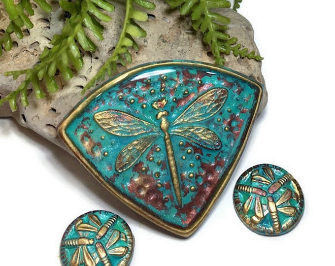 Dragonfly Faux Raku Polymer Clay Shield Pendant Set Jewelry Making ...