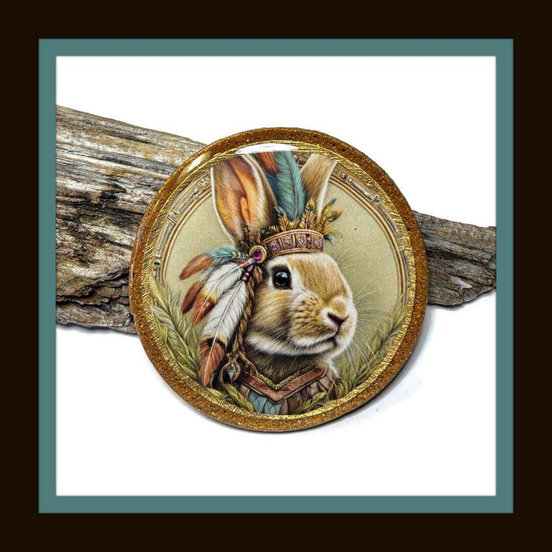 Indian Rabbit Polymer Clay Round Spirit Animal Necklace Pendant Bead ...