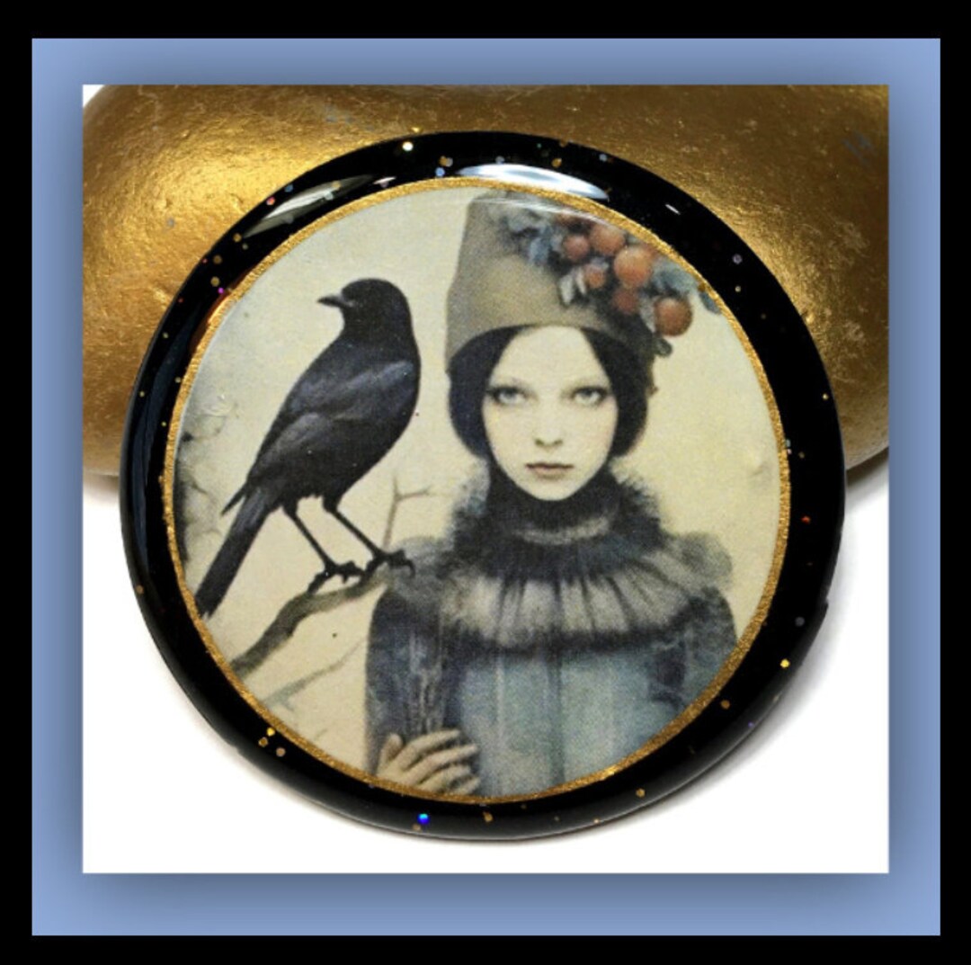 Polymer Clay and Resin Raven Lady Round Pendant Bead Embroidery ...