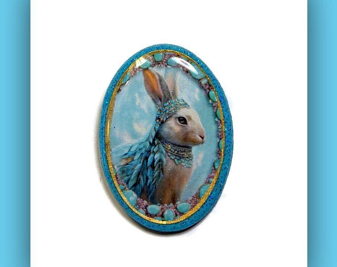 Polymer Clay Indian Headdress Rabbit Pendant Bead Embroidery Oval Cab ...