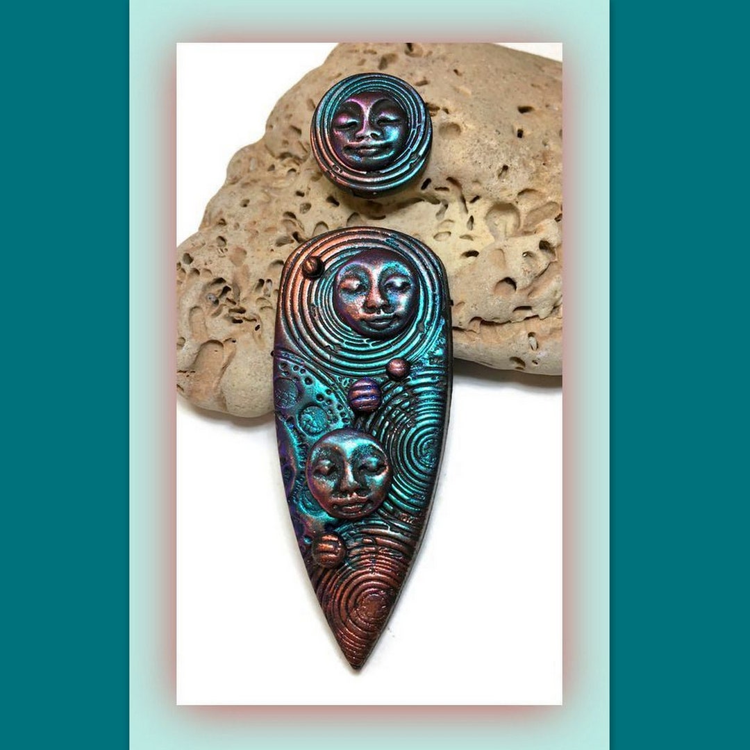 Many Moons Polymer Clay Pendant Set Bead Embroidery Manderley Necklace ...