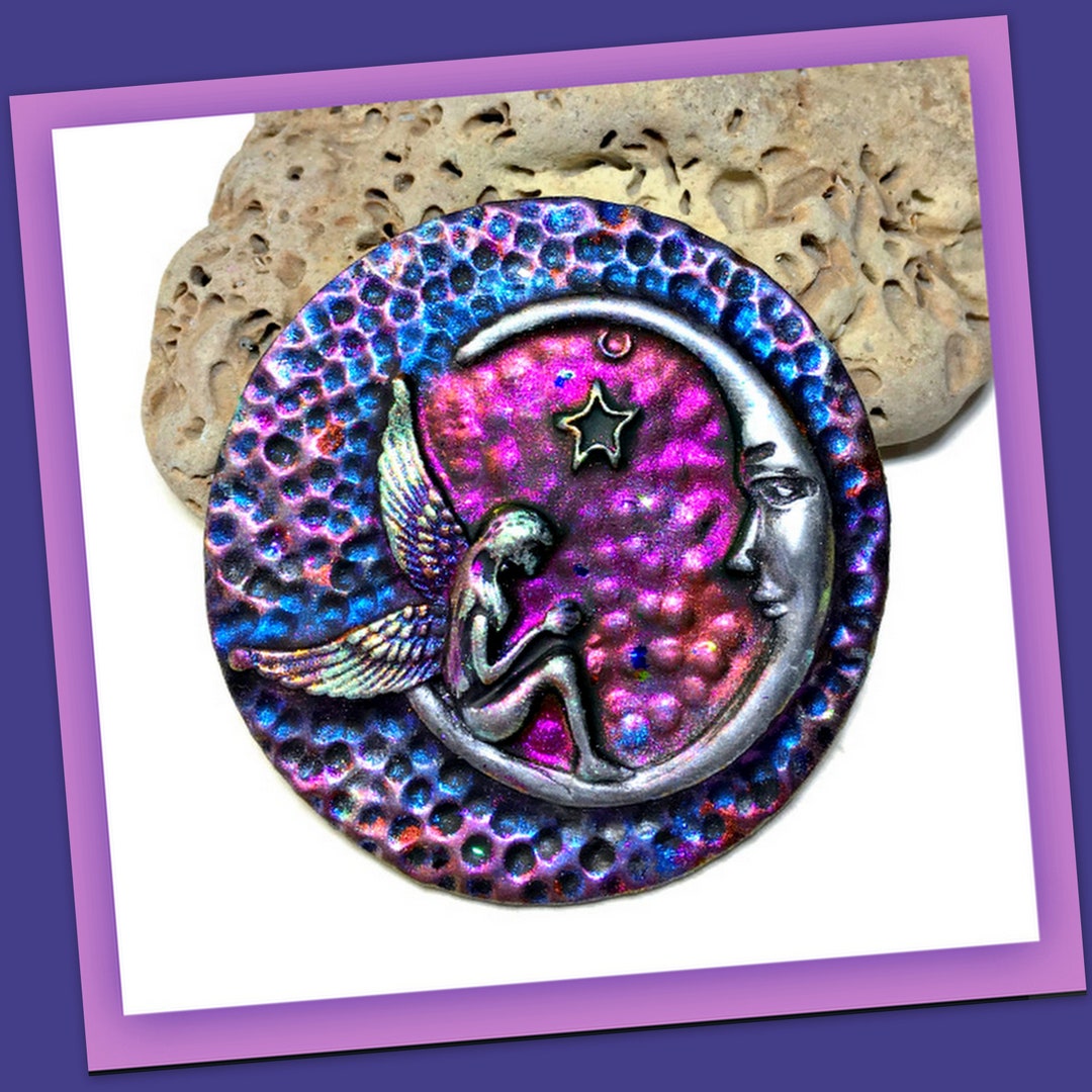 Fairy Moon Fantasy Polymer Clay Medallion Pendant Bead Embroidery Faux ...