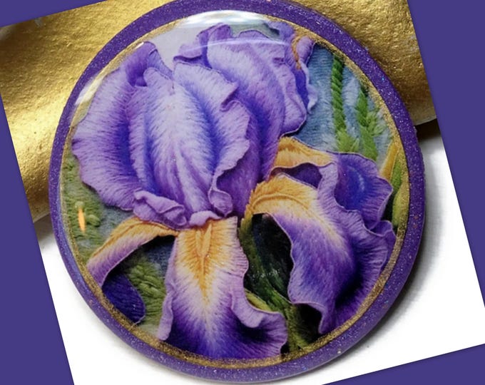 Purple Iris Flower Polymer Clay & Resin Bead Embroidery Pendant ...