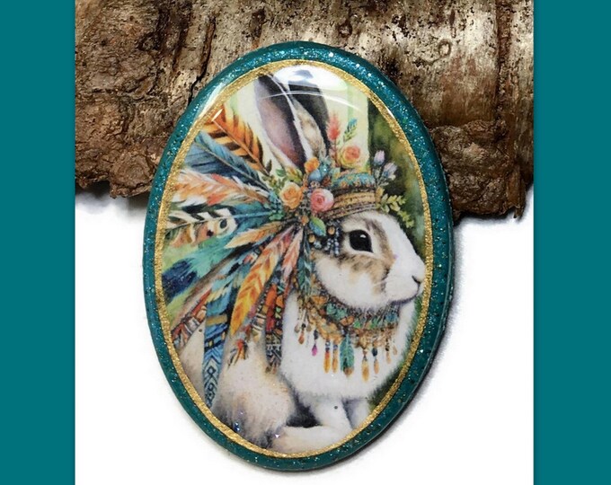 Polymer Clay Indian Headdress Rabbit Pendant Bead Embroidery Oval Ready ...